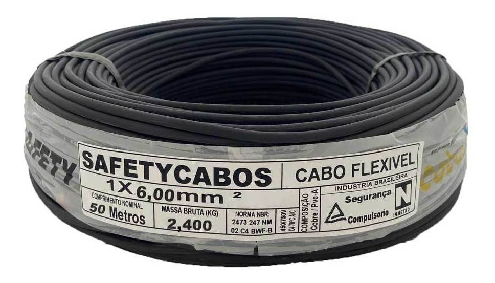 Cabo Elétrico 6mm Preto - Rolo 50m Fio Flexível Residencial | Frete grátis Cabo Elétrico 6mm Preto - Rolo 50m Fio Flexível Residencial | Frete grátis
