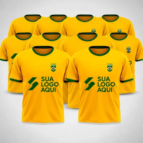 Kit 10 Camisetas Brasil Personalizada Com Seu Logo Torcedor | Frete grátis