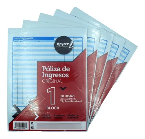 Block Poliza De Ingresos Rayter Cont. 5 Block 50 Hojas C/uno Block Poliza De Ingresos Rayter Cont. 5 Block 50 Hojas C/uno