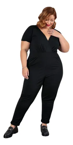 Macacão Feminino Plus Size Longo Elegante Transpassado Parcelamento