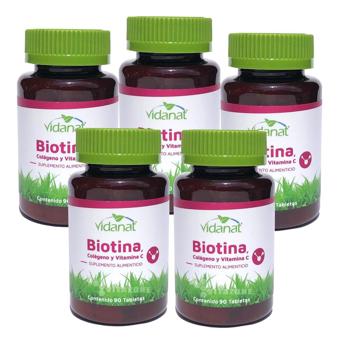 Biotina Colágeno Y Vitamina C 5 Botes 450 Tabs Vidanat Envío Gratis