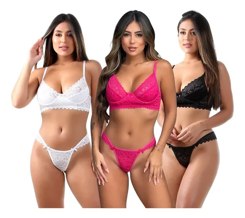 Lingerie Renda 3 Conjunto Sex Sutiã Calcinha Tanga Fio Sexi Frete Grátis