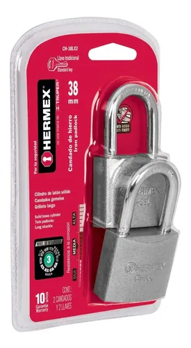 Candado Hierro 38 Mm Largo Tradicional 2 Pz Hermex 43329 Candado Hierro 38 Mm Largo Tradicional 2 Pz Hermex 43329