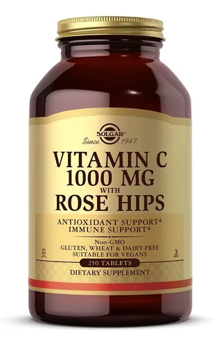 Vitamina C Solgar com roseira brava, rosa mosqueta, 1000 mg, 250 comprimidos, sabor neutro ...