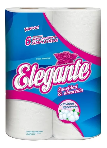 Papel Higienico Hoja Simple Suavidad Renovada Elegante 6x30m Mercadolibre
