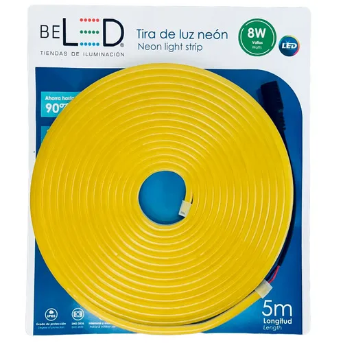 Tira De Led Neon Flexible 5m 12v Eliminador 12v 3 Amp Amarillo