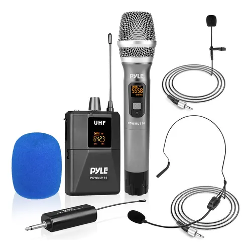 Conjunto de kit de sistema de microfone sem fio UHF Pyle, cor preta ... Conjunto de kit de sistema de microfone sem fio UHF Pyle, cor preta ...