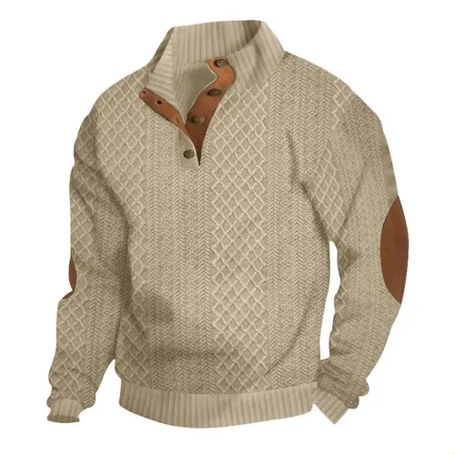 Suéter Masculino Com Cotoveleira, Tricô Liso, Gola Polo | Frete grátis