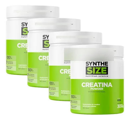 4x Creatina 300g Monohidratada 100 Pura Synthesize Original Frete Grátis