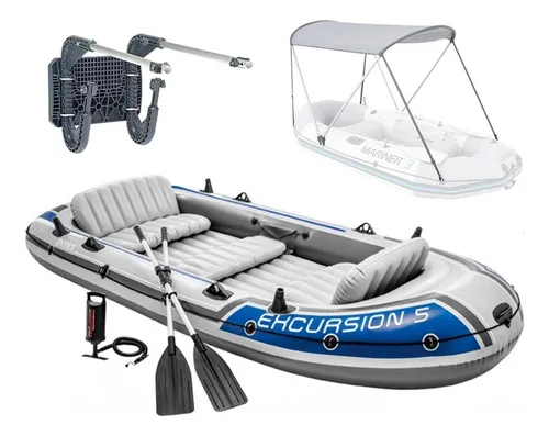 Bote Inflável Intex Excursion 5 Remos Bomba Capota Suporte | Frete grátis Bote Inflável Intex Excursion 5 Remos Bomba Capota Suporte | Frete grátis