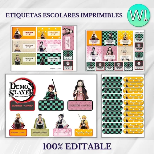 Kit Imprimible Etiquetas Escolares Demon Slayer Editables Kit Imprimible Etiquetas Escolares Demon Slayer Editables