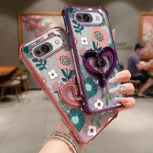 Funda Para Pixel 9 Rosa Con Flores Y Soporte, Diseño Cómodo, Compatible ...