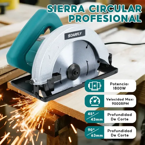 Sierra Circular Eléctrica Cortadora De Madera 1800w +4discos Color Azul ...