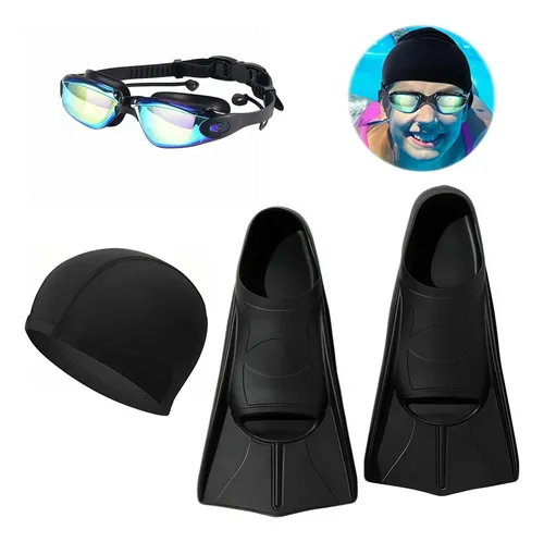 Set De Aletas Para Nadar Cortas Natacion Con Gafas Y Gorra | MercadoLibre
