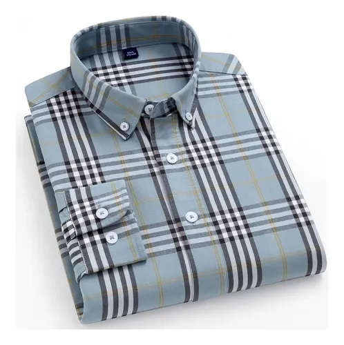 Camisa Oxford Masculina Xadrez Listrada De Algodão Casual ...