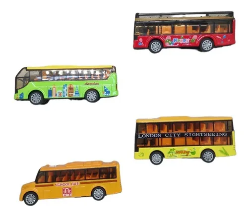 Set De 4 Autobuses De Metal Pequeño Colores Y Diseños Set De 4 Autobuses De Metal Pequeño Colores Y Diseños