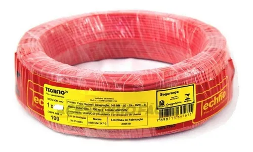 Fio Cabo Elétrico 2.5mm Techfio Flexível Vermelho 100 Metros ... Fio Cabo Elétrico 2.5mm Techfio Flexível Vermelho 100 Metros ...