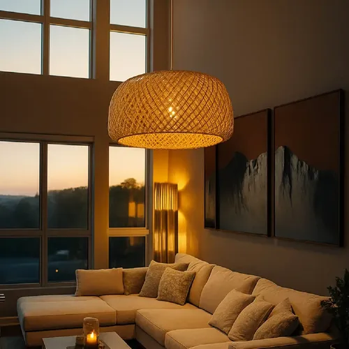 Lámpara Colgante De Bambú Con Led Bivolt Y Candelabro | Cuotas sin interés