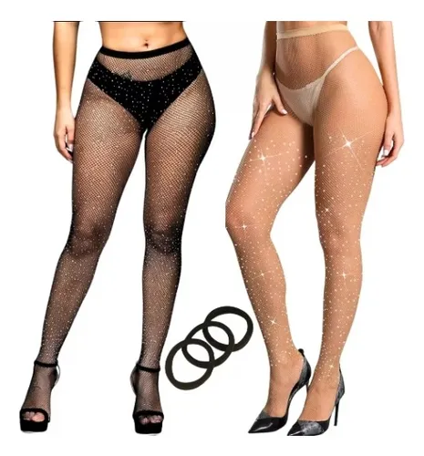 Pantimedias Brillosas Medias Negras Y Piel De Red Sexys Mercadolibre