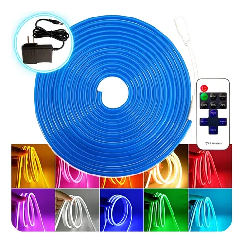 Luz Neón Flex Tira Led Unicolor Control Y Eliminador 5mts Color De La
