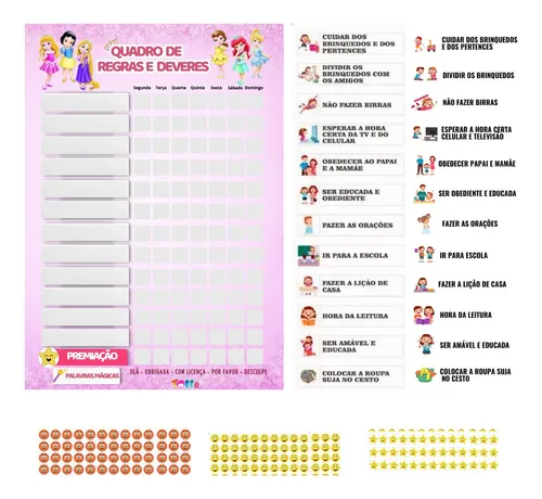 Quadro De Incentivo Infantil Princesas Parcelamento Sem Juros