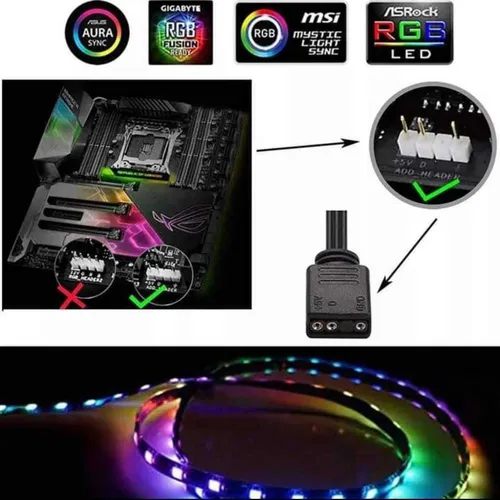 Fita Led Rgb 5v Gamer P/ Placa Mãe 3p Endereçável 50cm 30led