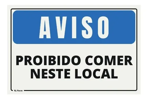 Placa Aviso Proibido Comer Neste Local - Azul 20x15 Cm | MercadoLivre
