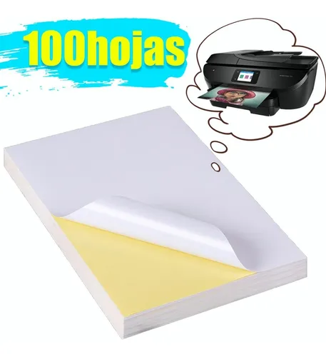 100 Hojas De Papel Adhesivo Blanco Mate Para Imprimir Meses Sin Interés