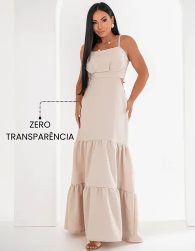 Vestido Longo Babado Fenda Lateral Costas Lastex Elegante | MercadoLivre