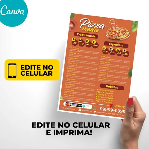 Menu Cardápio Para Pizzaria Edite E Imprima Fácil - Mod: 04 | MercadoLivre Menu Cardápio Para Pizzaria Edite E Imprima Fácil - Mod: 04 | MercadoLivre