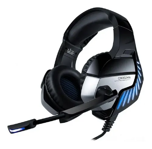 Fone De Ouvido Over Ear Gamer Onikuma Gamer K5 Pro Preto E Azul Com Luz