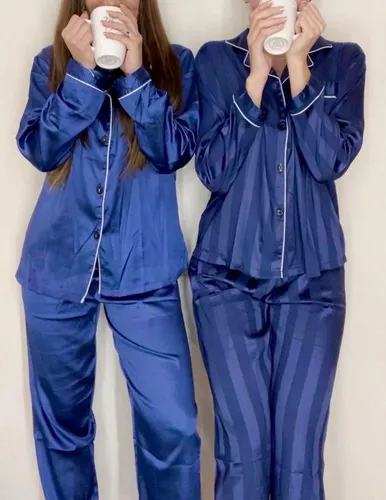 Pijama Satin 2 Pzas Pantalon Blue Rayas Comoda Mujer Meses Sin Intereses