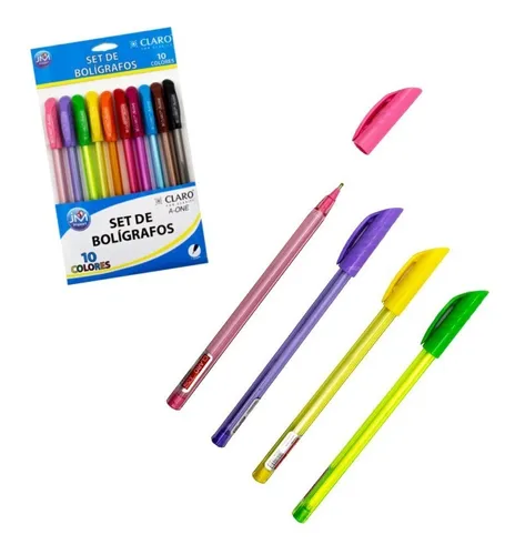 Set Boligrafos Pasta Cristal 10 Colores Artesano Libreria Cuotas