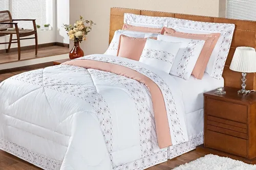 Kit Edredom Damasco Cama King Size 200 Fios Bordado 11 Peças ... Kit Edredom Damasco Cama King Size 200 Fios Bordado 11 Peças ...