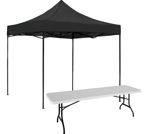 Kit Toldo Carpa 3x3 + Mesa Plegable 1.80m Jardin Exterior Color Negro | MercadoLibre