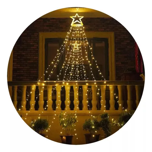 Luces Cascada Arbol Amarillo De Navidad Estrella Guirnalda Luces Led