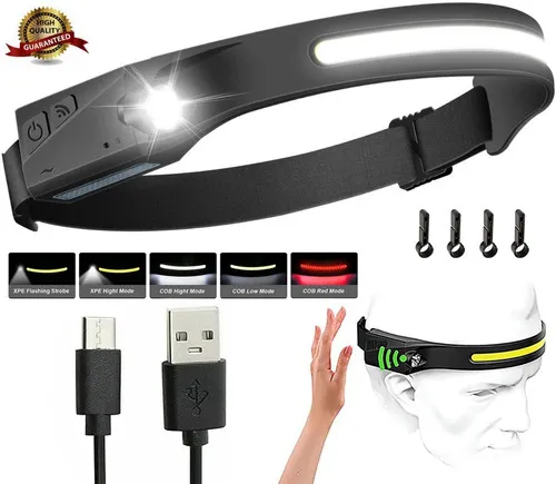 Lámpara De Cabeza Led Cob Recargable-usb Con Sensor Imperme Color De La ... Lámpara De Cabeza Led Cob Recargable-usb Con Sensor Imperme Color De La ...