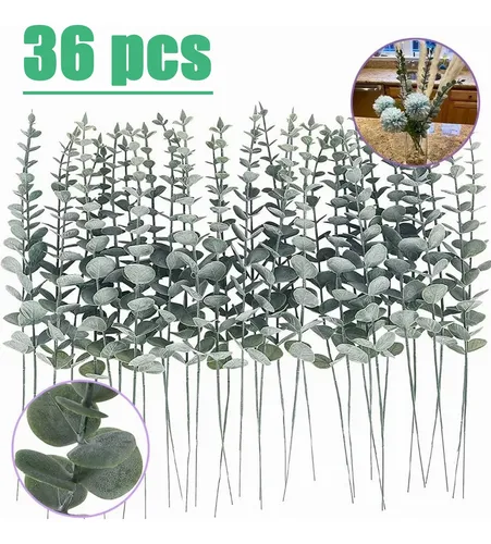36 Piezas Tallos De Eucalipto Decoración Hojas Artificiales Meses Sin