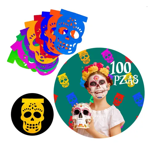 Papel Picado Calavera Ch Ofrenda Día De Muertos Altar 100pz Meses Sin