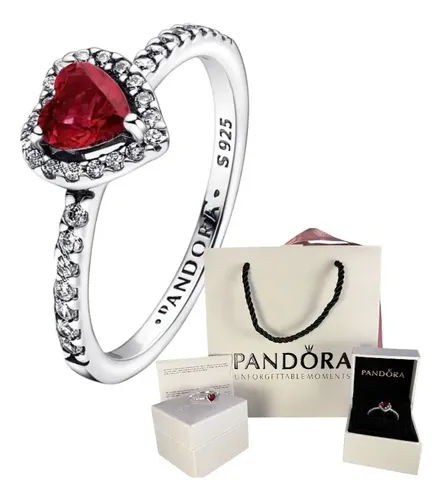 Anillo Corazon Elevado Rojo. Liquidación Pandora Plateado 9 | Meses sin ...