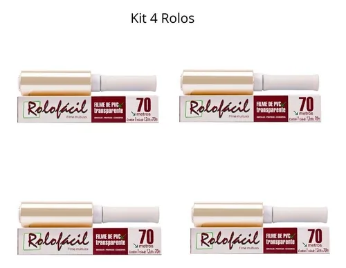 Kit 4 Rolos Filme Pvc Rolo Fácil Cabo Giratório 12cmx70m | Parcelamento ... Kit 4 Rolos Filme Pvc Rolo Fácil Cabo Giratório 12cmx70m | Parcelamento ...