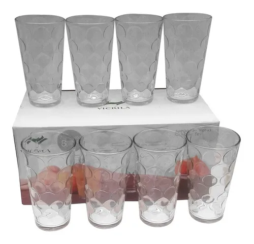 Juego De 8 Vasos De Vidrio Marca Vicrila Capacidad 16 1/2 Oz | Meses sin intereses
