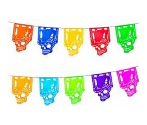 3 Tiras De Papel Picado Catrín Calaveras Colores 3 5m Largo Meses Sin