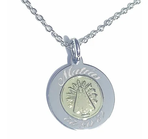 Dije Acero Quirúrgico Y Oro Virgen Lujan Grabado + Cadena Dije Acero Quirúrgico Y Oro Virgen Lujan Grabado + Cadena