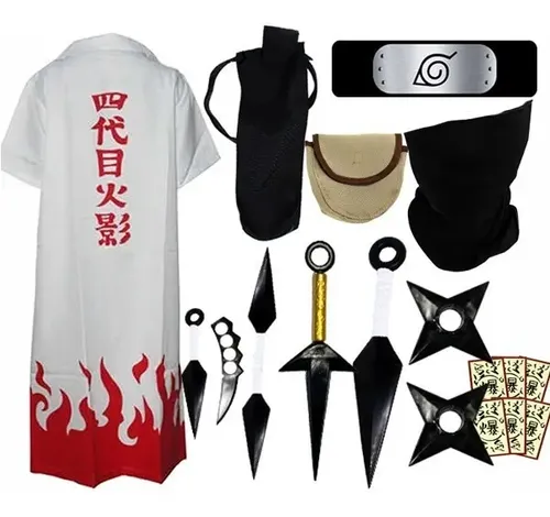 Kit Infantil Minato C/ Manto Hokage +17pçs Anime Naruto Geek | Frete grátis