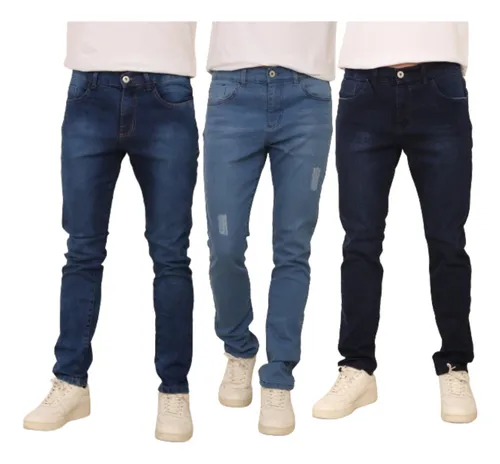 Kit 3 Calças Jeans Masculinas Slim Básicas Elastano Premium