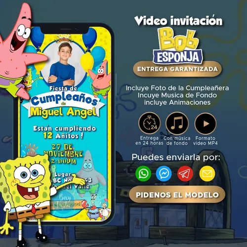 Video Invitación Bob Esponja En Venta En Cali Valle Del Cauca Por Sólo 5000000