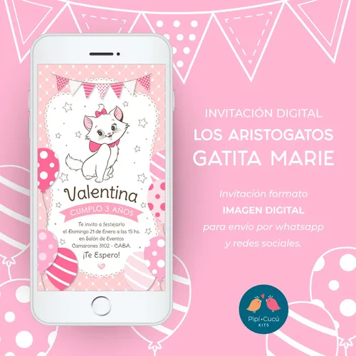 Invitación Digital Imagen - Gatita Marie - Los Aristogatos Invitación Digital Imagen - Gatita Marie - Los Aristogatos