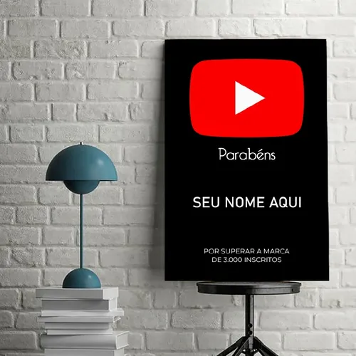 Quadro Placa Youtube 100 1000 5000 Inscritos Nome Do Canal