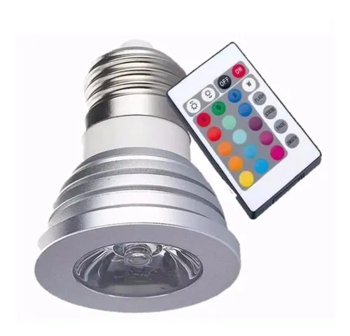 Foco Importado Lampada Rgb Dicroica E27 Led 3W Rgb Biv C/ Controle ... Foco Importado Lampada Rgb Dicroica E27 Led 3W Rgb Biv C/ Controle ...